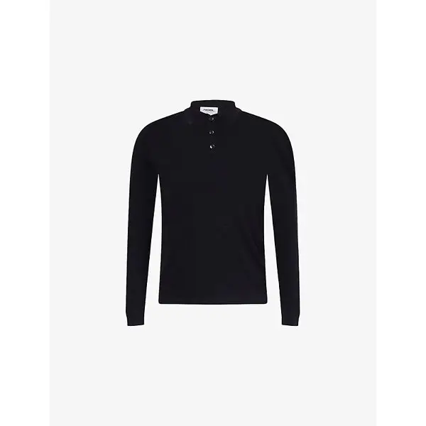 NOBL Tristan Open-weave Knitted Polo Shirt - Navy