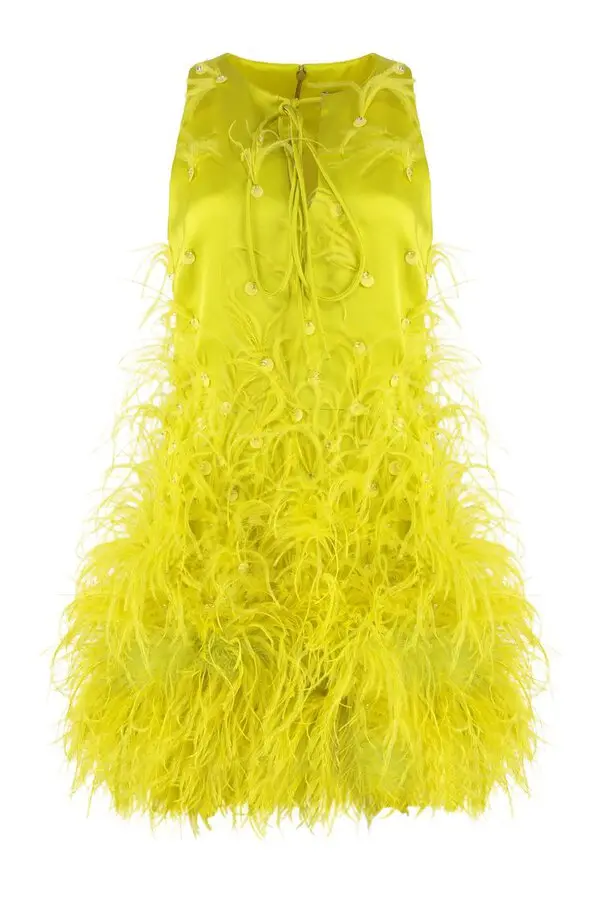 LES FILLES D'EVA Mini Dress With Sequins And Feathers - Green
