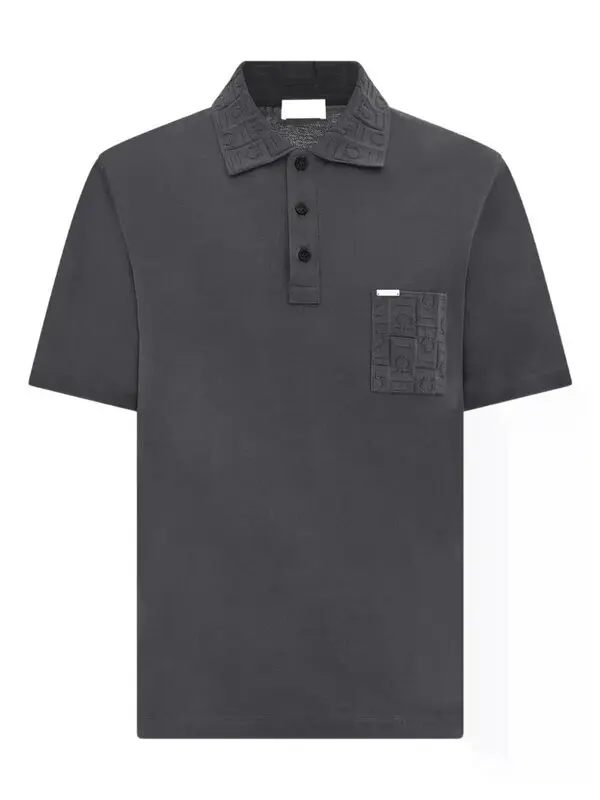 FERRAGAMO V-neck Polo With Jacquard Pocket Detail - Grey