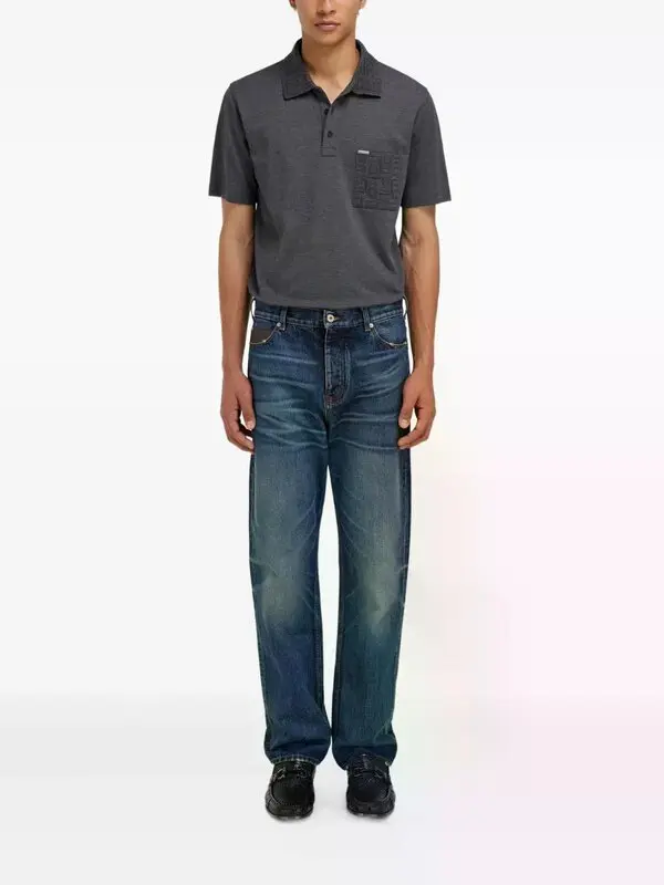 FERRAGAMO V-neck Polo With Jacquard Pocket Detail - Grey