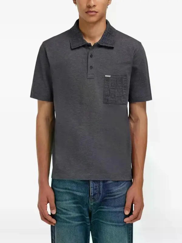FERRAGAMO V-neck Polo With Jacquard Pocket Detail - Grey