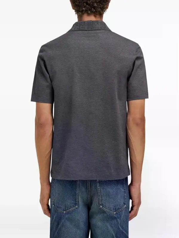 FERRAGAMO V-neck Polo With Jacquard Pocket Detail - Grey