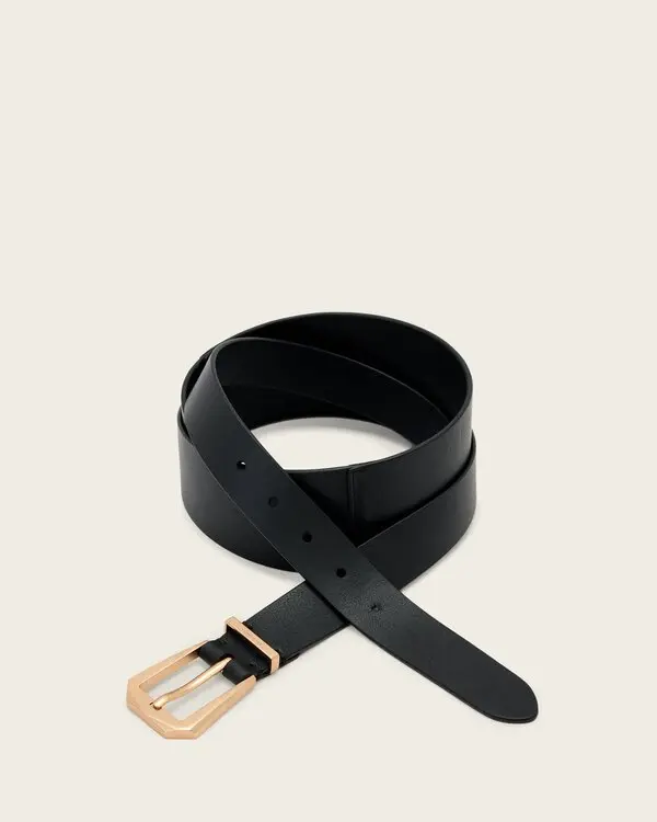 ALLSAINTS Agatha Leather Alcor Belt - Black/warm Brass