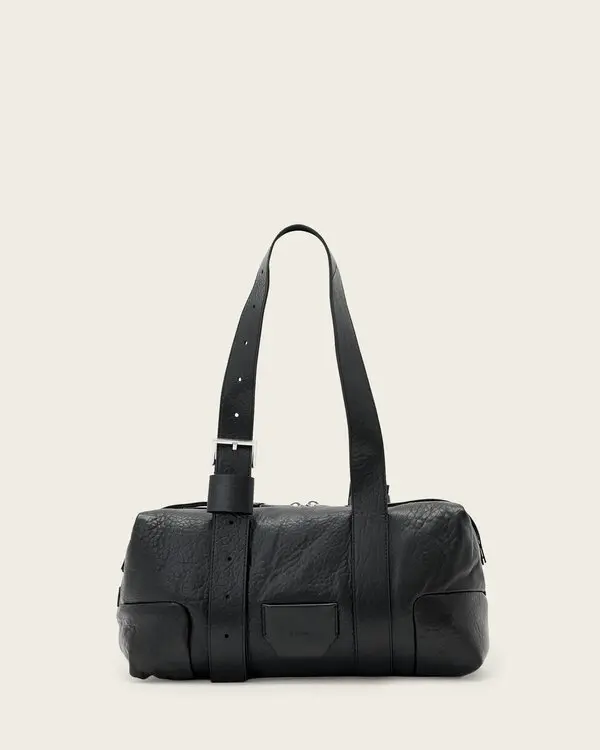 ALLSAINTS Ares Grain Leather Shoulder Bag - Black/silver