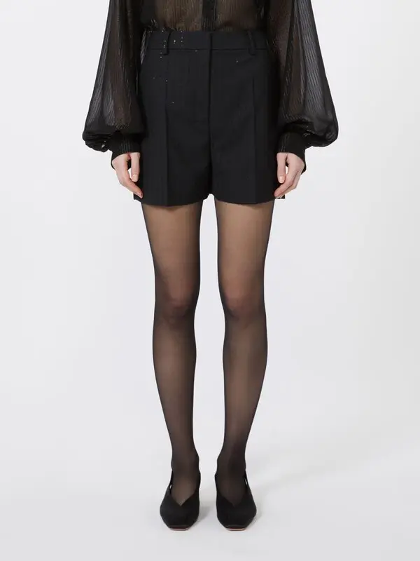 Max Mara Wool Twill Pinstripe Sequined Shorts