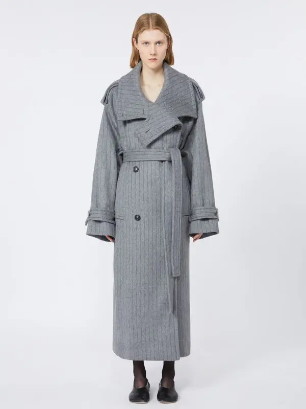 Max Mara Pinstriped Wool Trench Coat