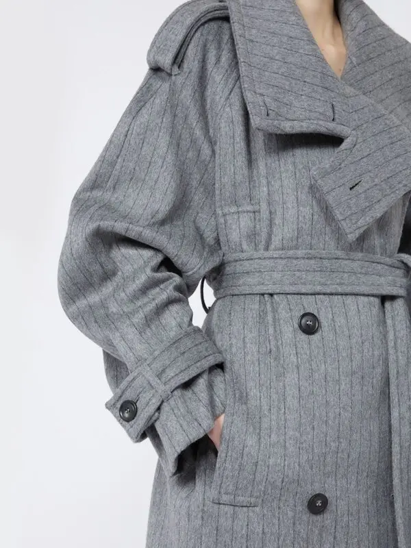 Max Mara Pinstriped Wool Trench Coat