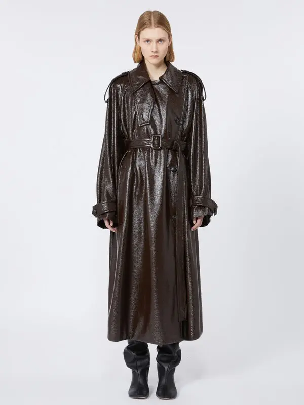 Max Mara Runway Long Trench Coat With Patent Leather Effect