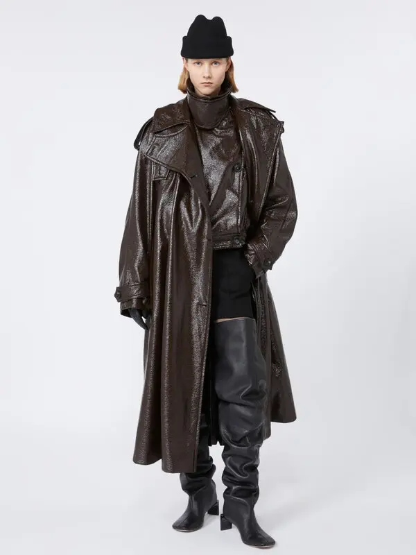 Max Mara Runway Long Trench Coat With Patent Leather Effect