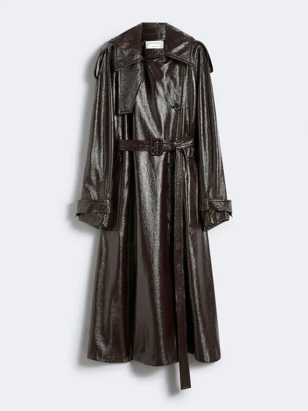Max Mara Runway Long Trench Coat With Patent Leather Effect