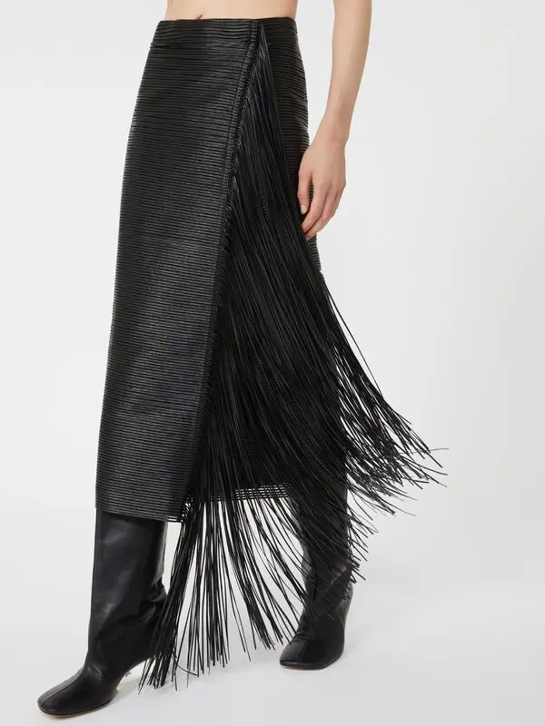 Max Mara Tech Mesh Midi Skirt With Sequins And Fringe