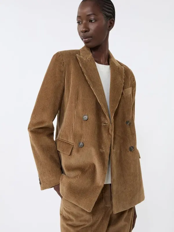 Max Mara Double-breasted Corduroy Blazer - Hazelnut Brown