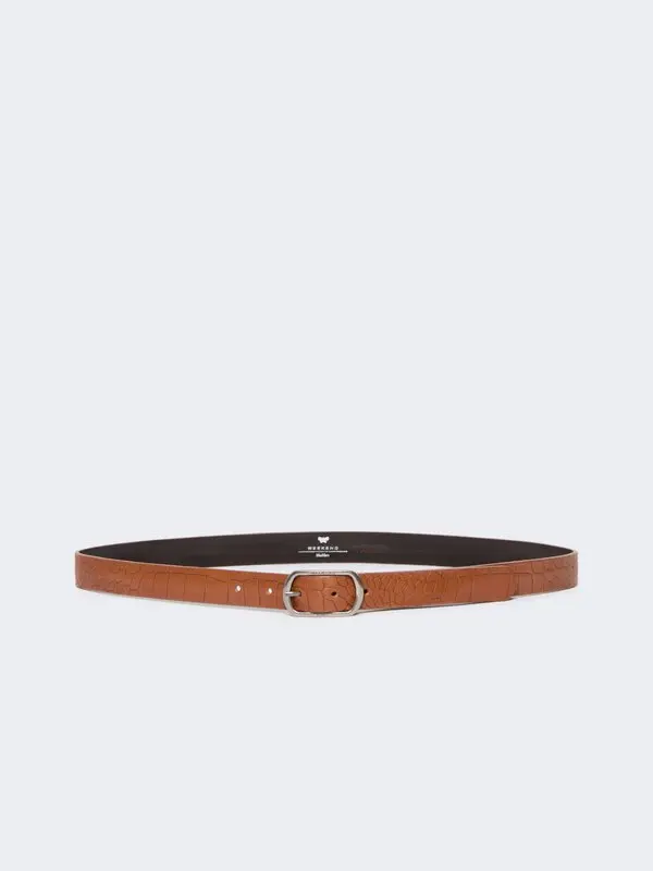 Max Mara Crocodile-print Leather Belt - Tobacco