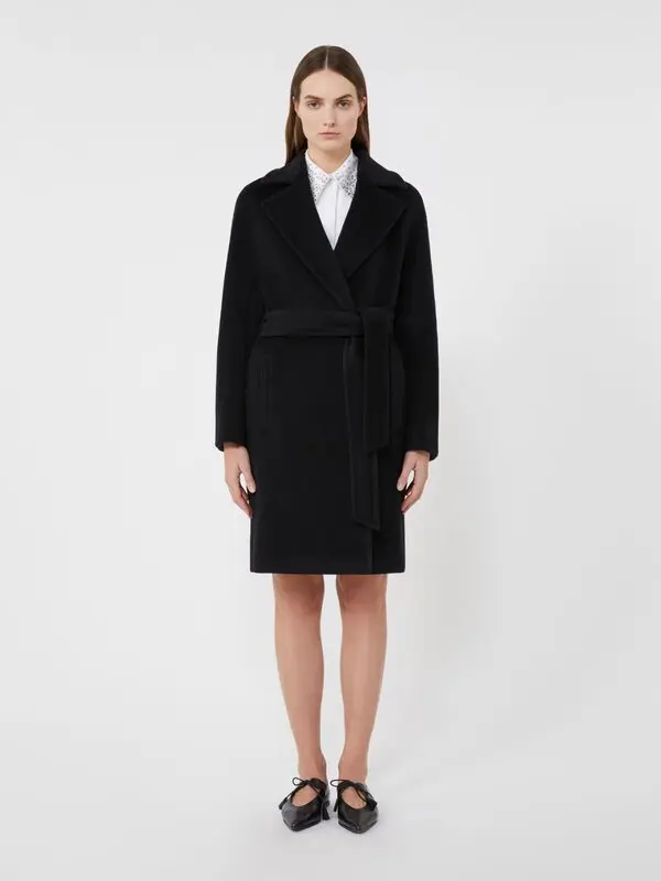 Max Mara Wool Beaver Cloth Robe Coat - Black
