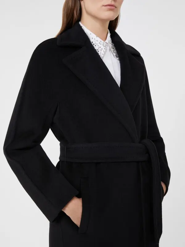 Max Mara Wool Beaver Cloth Robe Coat - Black