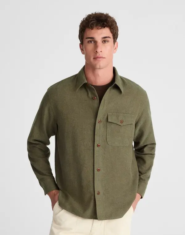 Madewell Work Shirt In Herringbone - Dark Olive Herringbone