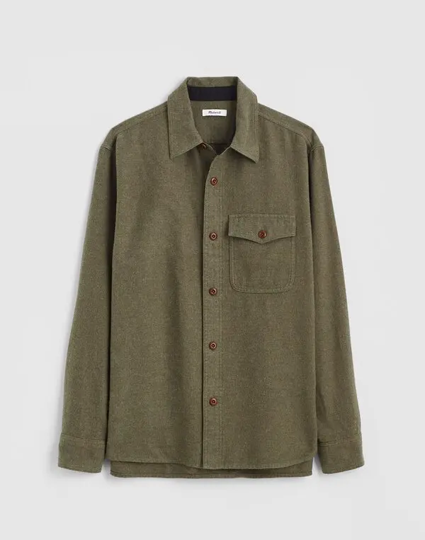 Madewell Work Shirt In Herringbone - Dark Olive Herringbone