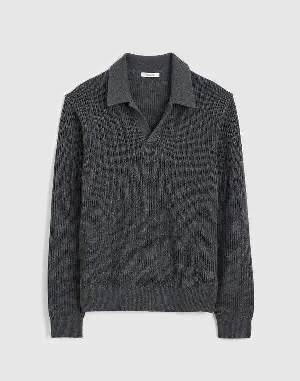 Madewell Shaker-stitch Sweater Polo - Charcoal Grey