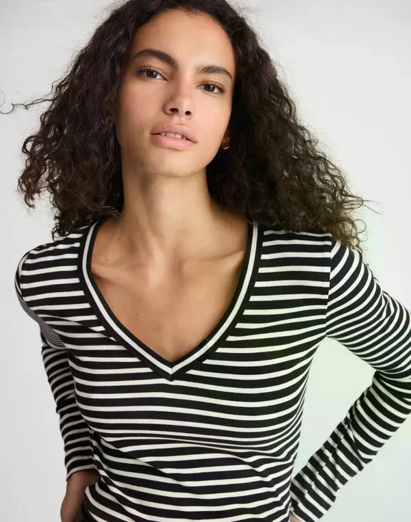 Madewell The '90s V-neck Long-sleeve Tee - Bengal Stripe
