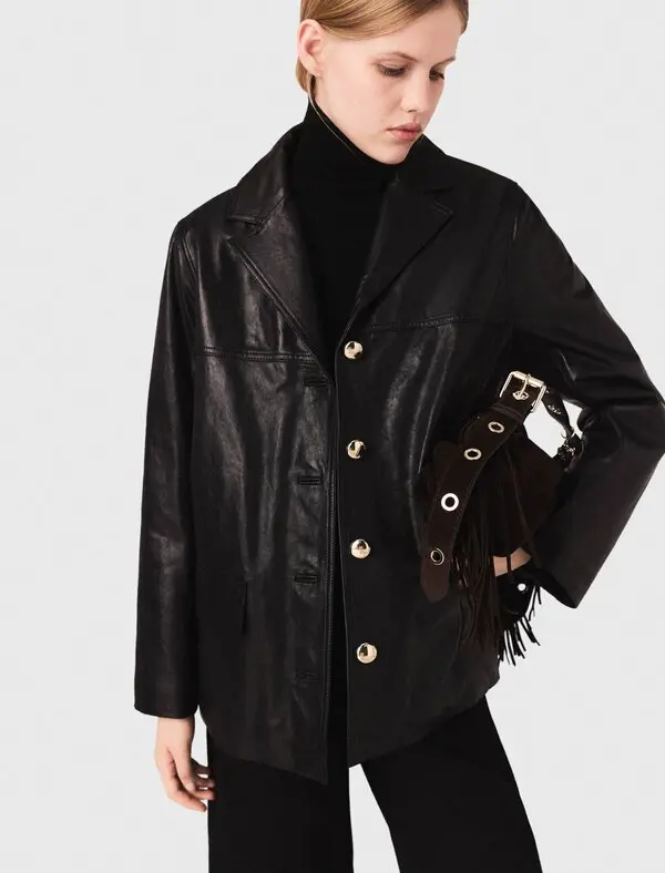 Maje Oversized Quilted Leather Jacket
