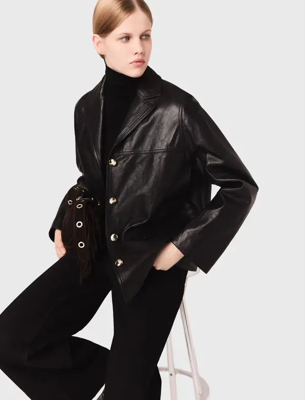 Maje Oversized Quilted Leather Jacket