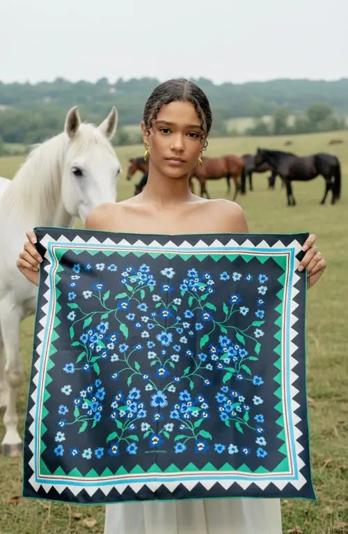 JESSIE ZHAO NEW YORK Garden Nocturne Double Sided Silk Scarf - Black