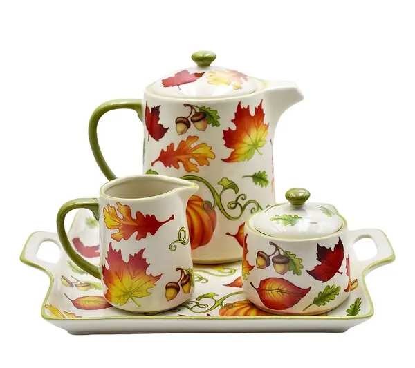 TEMP-TATIONS As Is 4-piece Tea Set With Square Tray - One-color