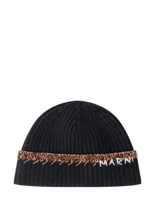 Marni Wool Beanie With Logo - Black