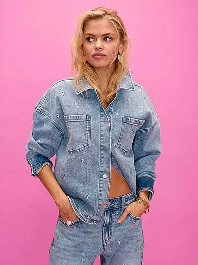 Pink Denim Shacket - Blue