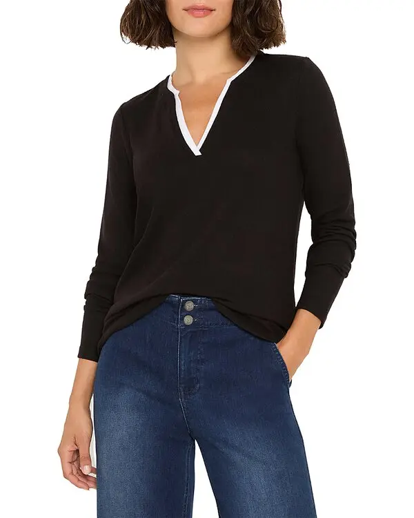 NIC+ZOE Layered Look Split Neck Top - Black Onyx