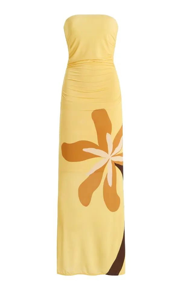 CALA DE LA CRUZ Daphne Strapless Printed Jersey Maxi Dress - White