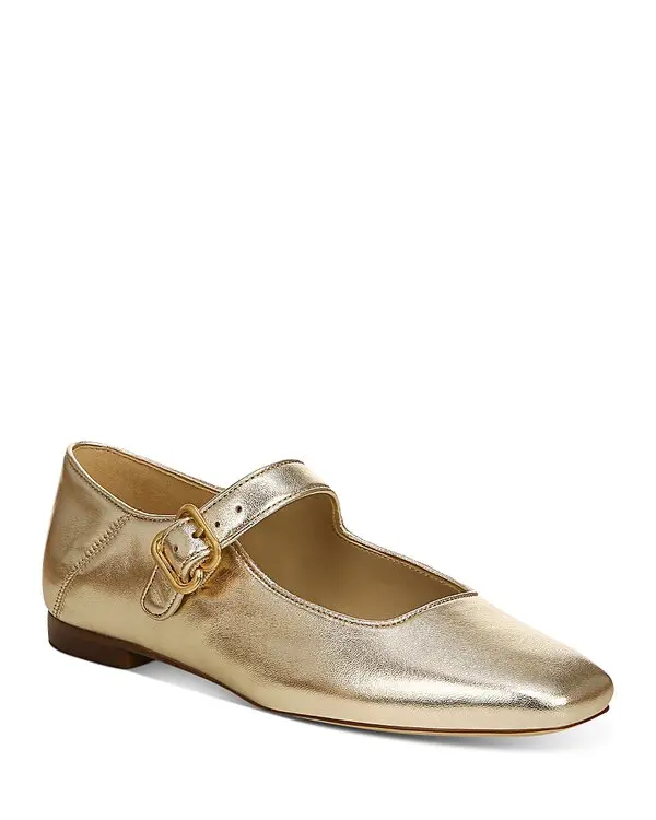 Sam Edelman Michaela Square Toe Buckled Mary Jane Flats - Gold