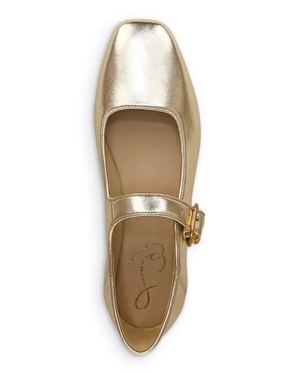 Sam Edelman Michaela Square Toe Buckled Mary Jane Flats - Gold