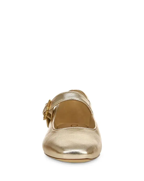 Sam Edelman Michaela Square Toe Buckled Mary Jane Flats - Gold