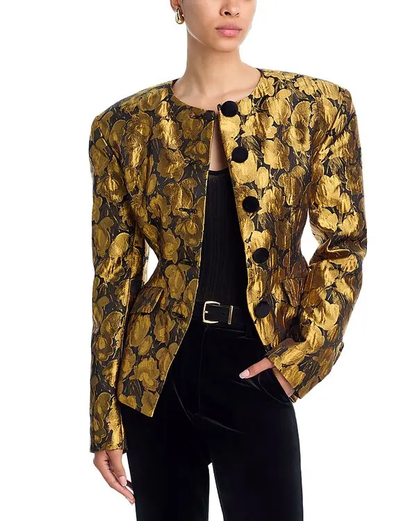 Ronny Kobo Wanda Metallic Jacquard Blazer - Black Gold