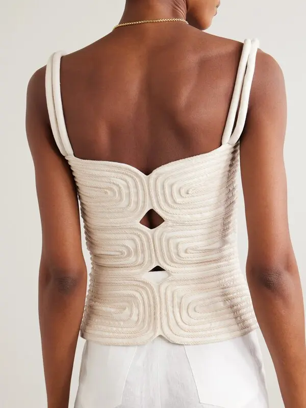 ANDRES OTALORA Marea Knotted Embroidered Linen Top - Neutrals