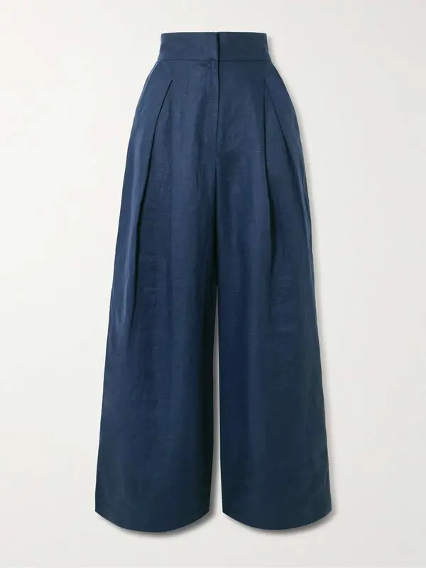 ANDRES OTALORA Desperte Pleated Linen Wide-leg Pants - Navy
