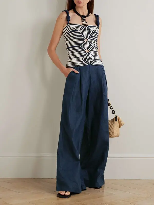 ANDRES OTALORA Desperte Pleated Linen Wide-leg Pants - Navy