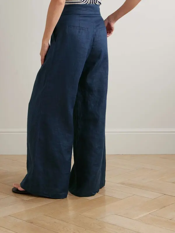 ANDRES OTALORA Desperte Pleated Linen Wide-leg Pants - Navy