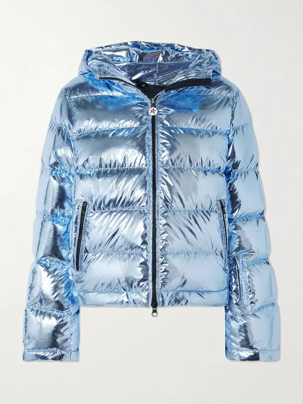 Perfect Moment Polar Flare Metallic Quilted Down Ski Jacket - Blue