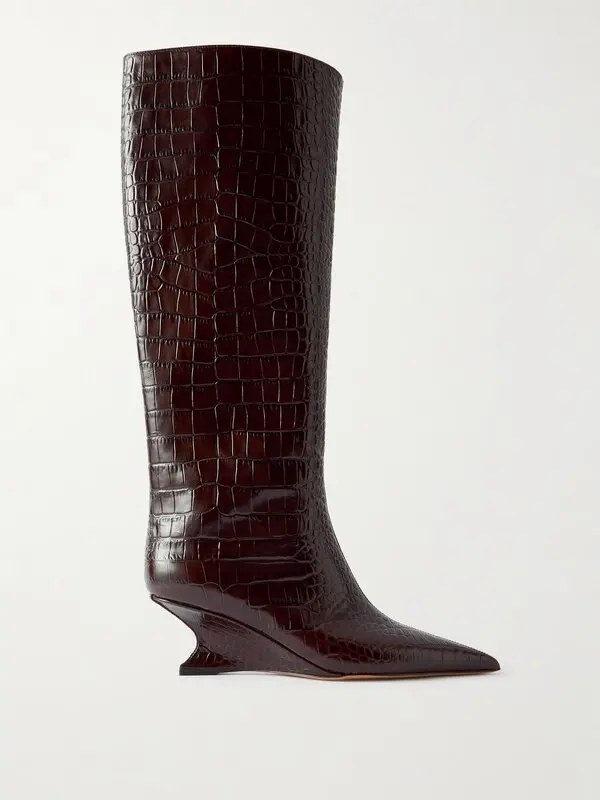 Paris Texas Nina Croc-effect Leather Knee Boots - Brown
