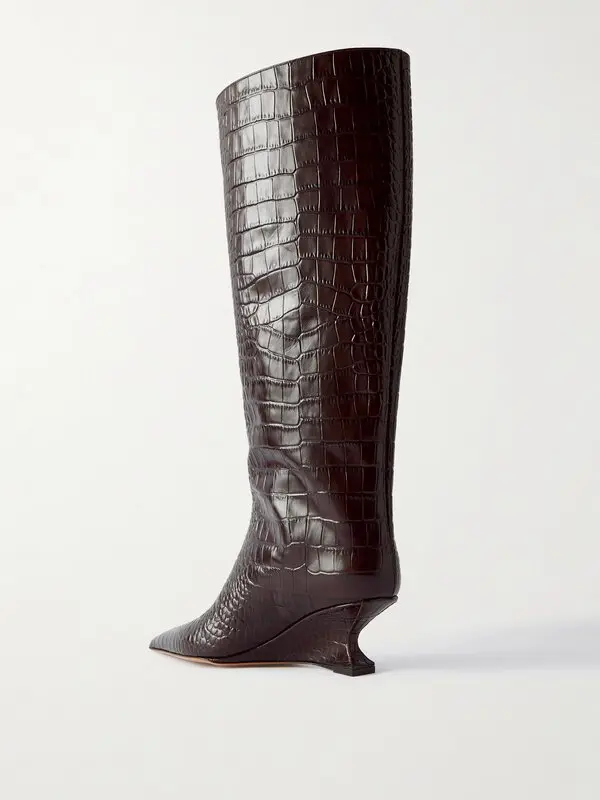 Paris Texas Nina Croc-effect Leather Knee Boots - Brown