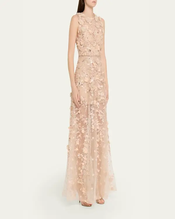 BRONX BANCO Arielle Floral Embroidered Gown