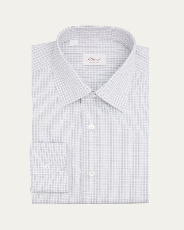 Brioni Classic-fit Micro-check Cotton Dress Shirt - Grey White
