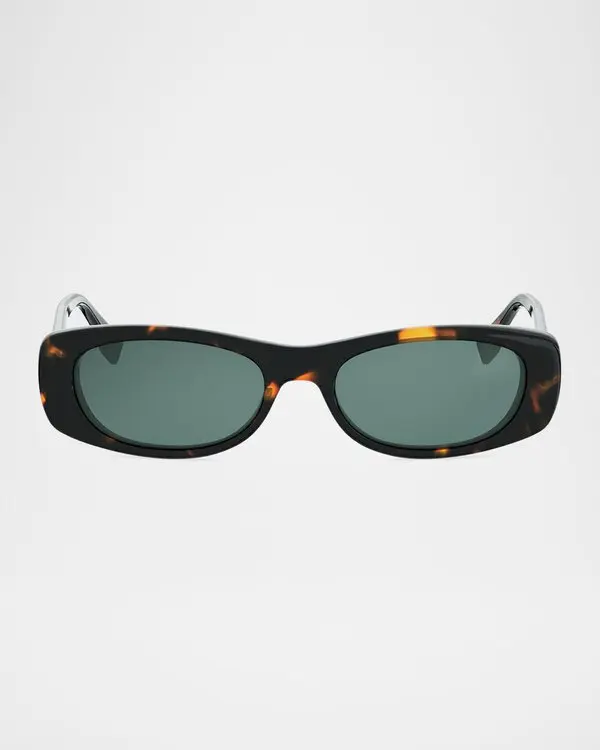 Fendi Ff Squared Havana Acetate Oval Sunglasses - Havana/oth