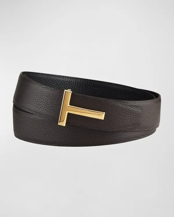 TOM FORD Signature T Leather Belt - Brown / Black