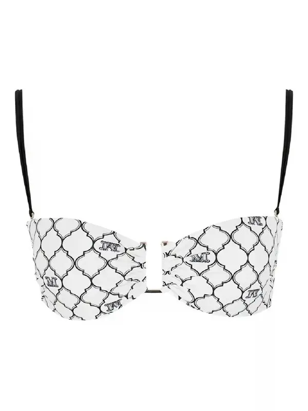 Max Mara Alicia Monogram-ruffled Bandeau Bikini Top - White