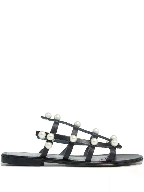 Elina Linardaki Dune Pearl-embellished Sandals - Black
