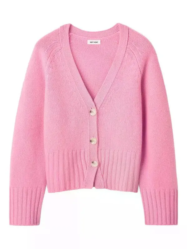 Soft Goat Long-sleeve V-neck Cardigan - Pink