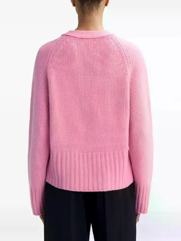 Soft Goat Long-sleeve V-neck Cardigan - Pink